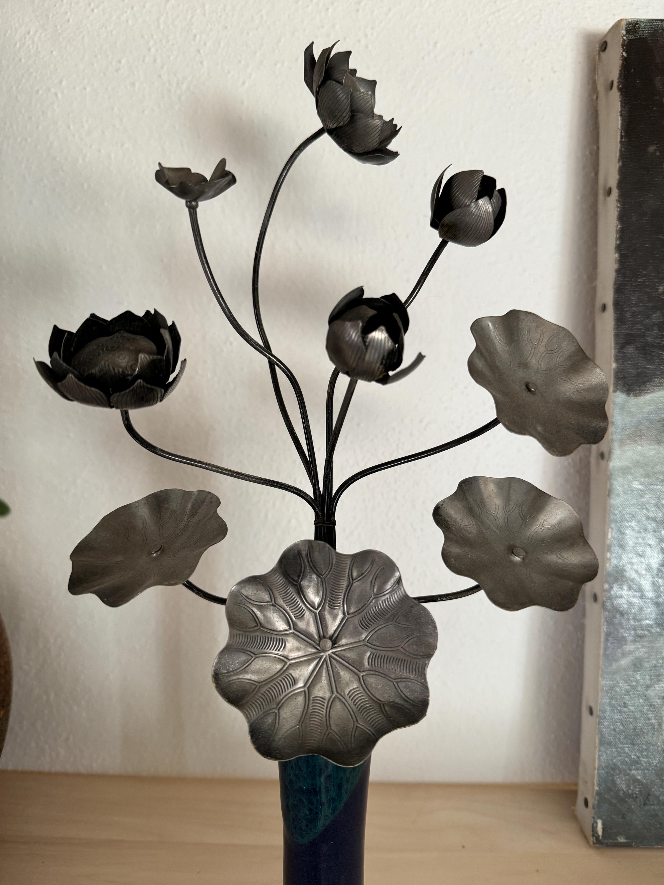 Vintage Japanese "joka" Temple Metal Lotus Flowers in Signed Pottery ...