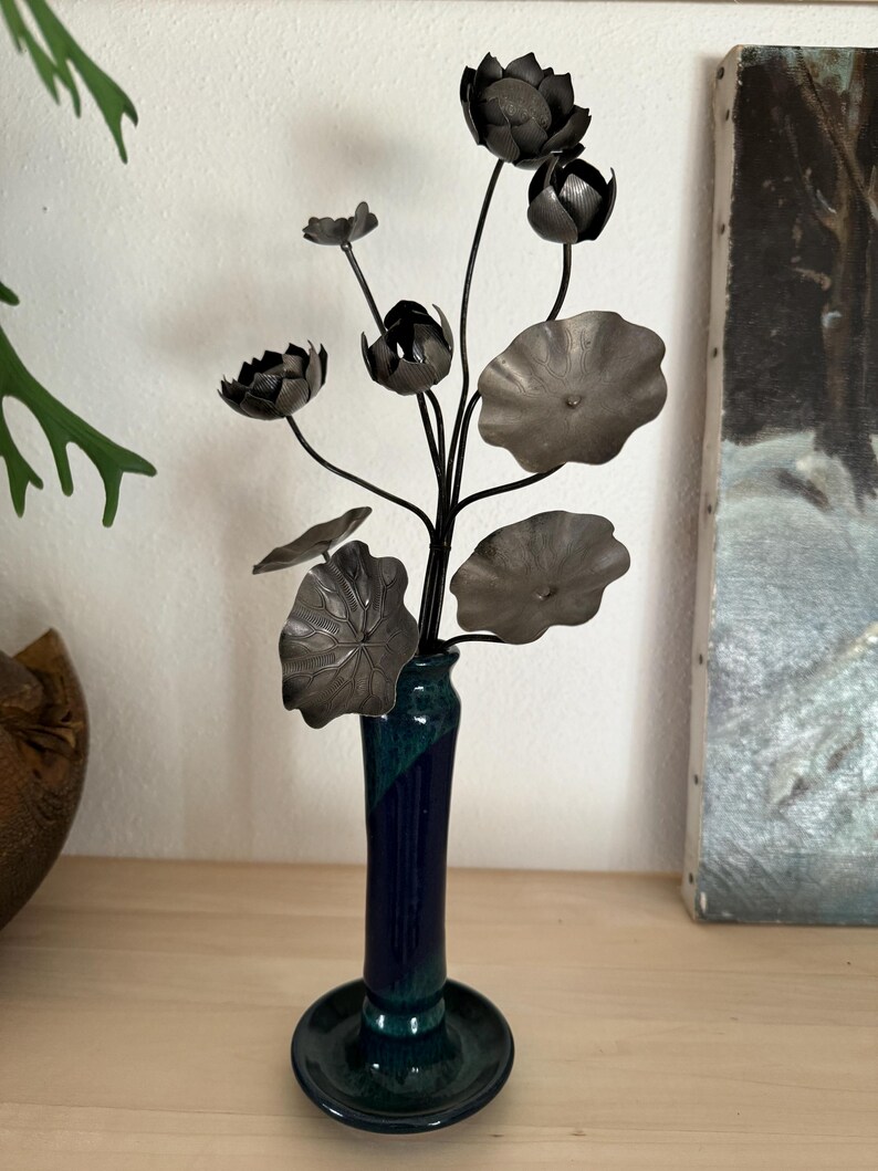 Vintage Japanese "joka" Temple Metal Lotus Flowers in Signed Pottery ...