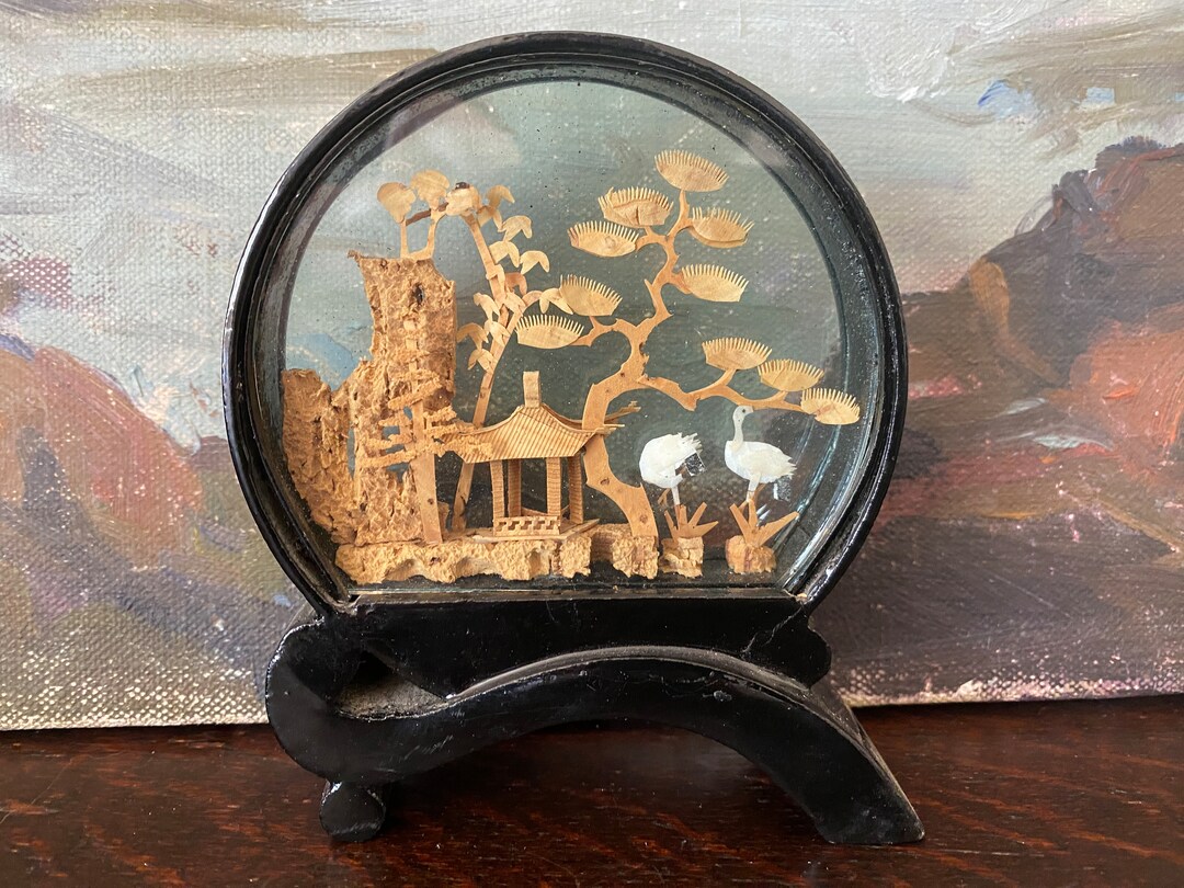 Vintage Chinese Cork Pagoda Diorama Vintage Hand Carved Chinese Cork ...