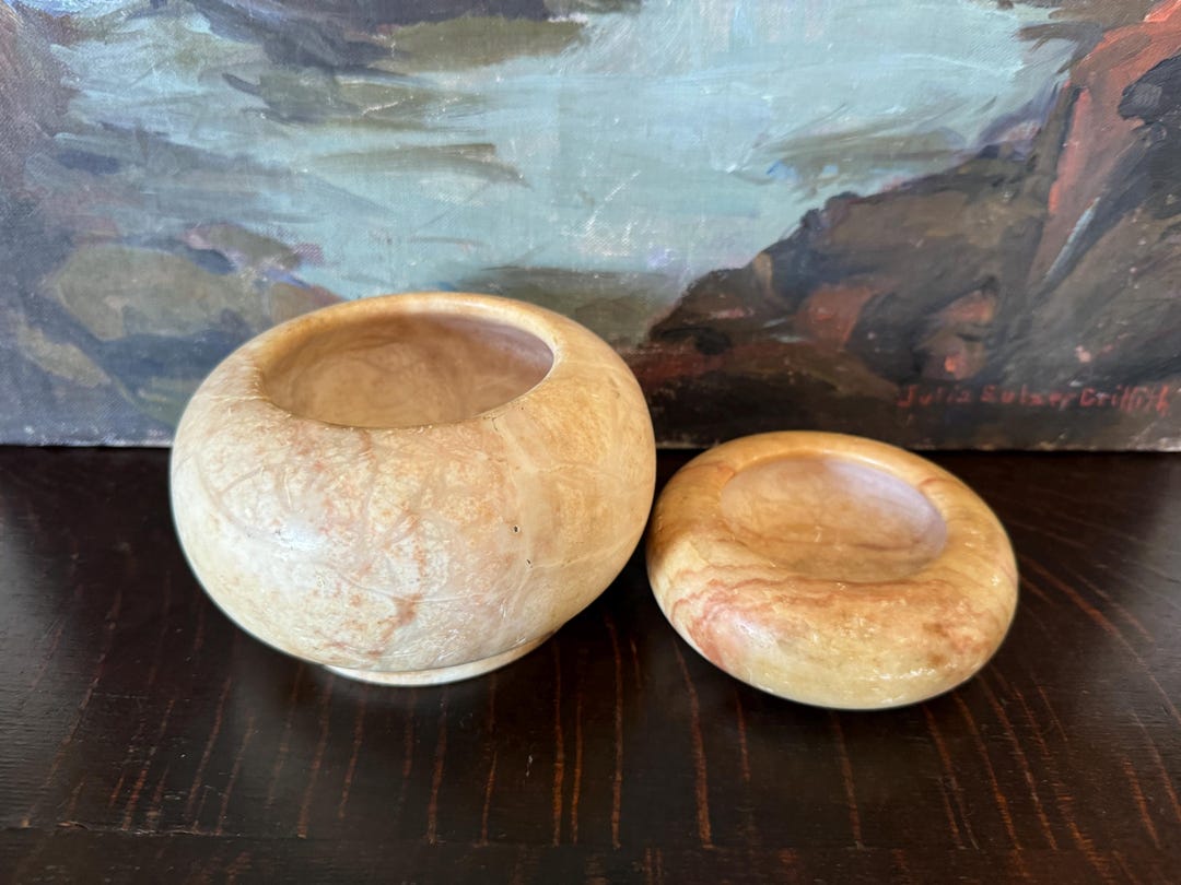 2 Vintage Natural Stone Offering Bowl Set Vintage Set Stone Offering ...