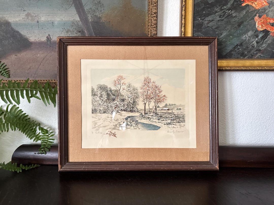 Vintage "early Snow" Hand-coloured Etching Vintage Framed Blix Etching ...
