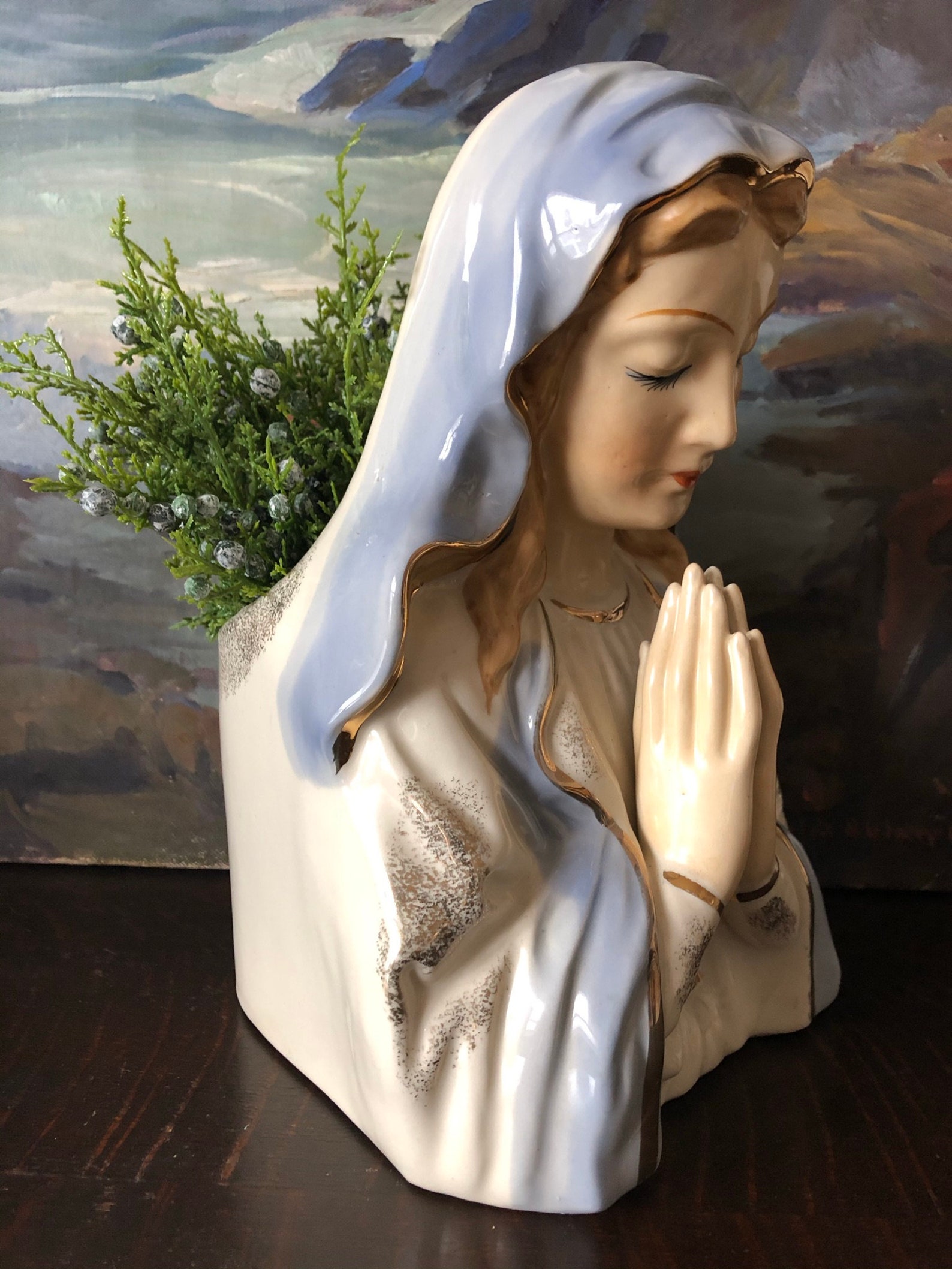 Vintage Xl Virgin Mary Head Vase Vintage Virgin Mary Planter Etsy