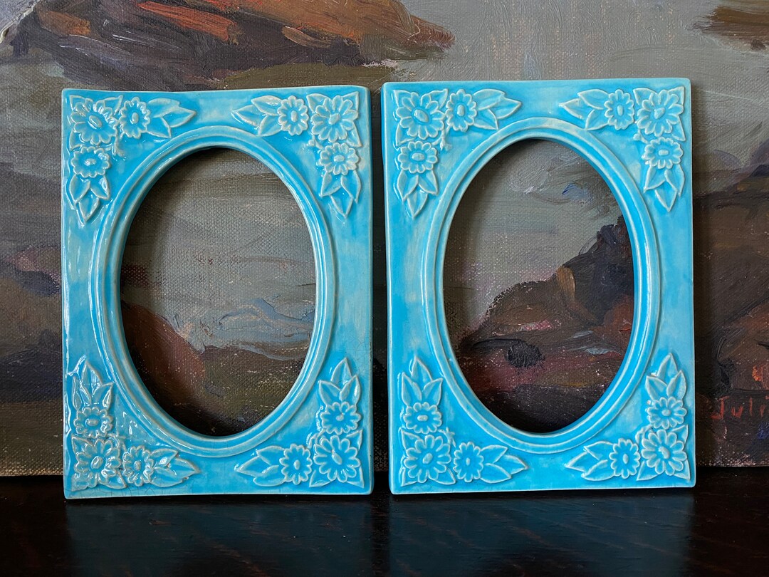Vintage Turquoise Ceramic Frames Set of 2 Vintage Pottery Frames Vintage Boho Frames Vintage ...