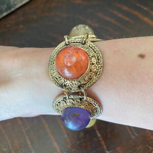 Vintage 1960s Cabochon Etruscan Revival Statement Link Bracelet Vintage ...