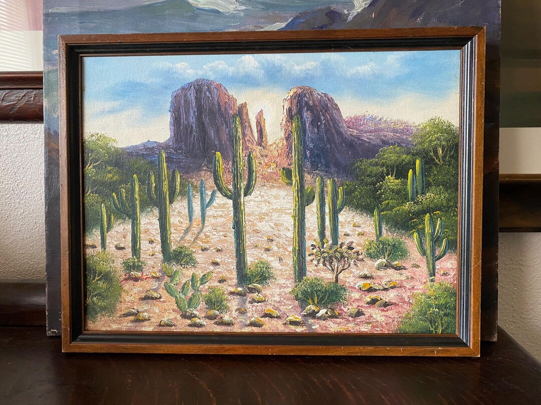 Vintage Surrealist Desert Mountain Landscape Painting Vintage Desert ...