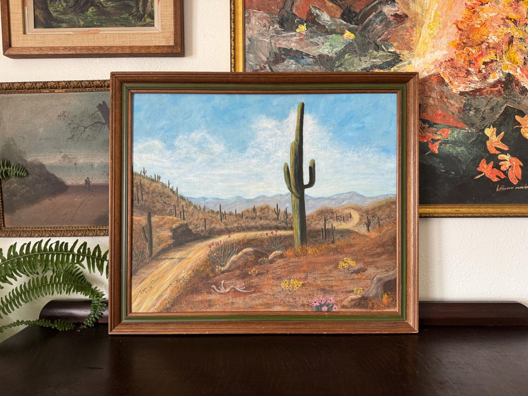 Vintage Desert Landscape Oil Painting Vintage Desert Scene Painting ...
