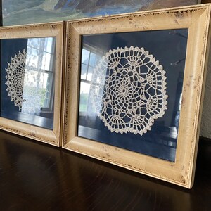 Vintage Framed Handmade Crocheted Doily Pair Vintage Framed Doily Art ...