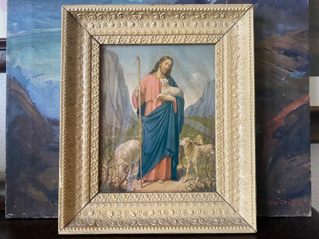 Antique the Good Shepherd Lithograph Antique Framed Jesus With Lamb ...