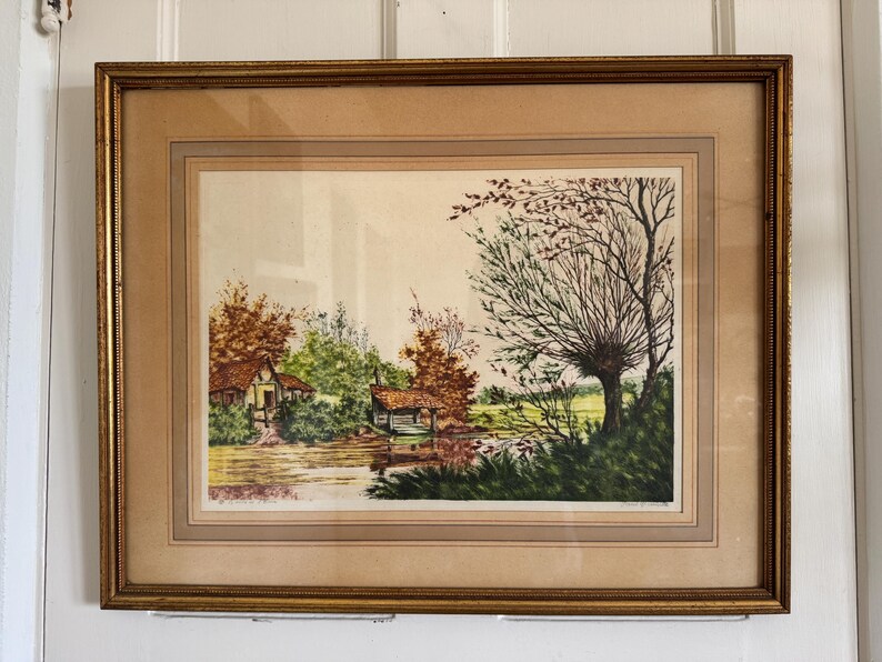 Vintage 1930s "banks of the Eure" Paul Granville Aquatint Etching ...