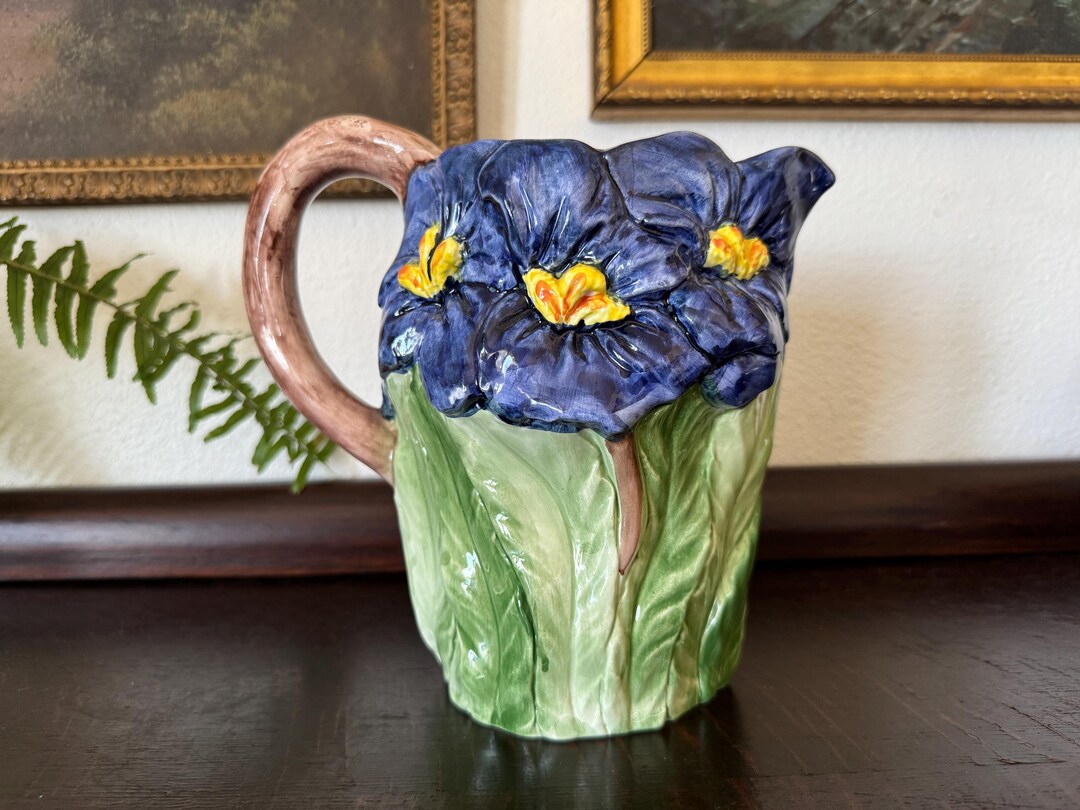 Vintage Italian Majolica Iris Pitcher Vintage Bassano Italian Pitcher ...