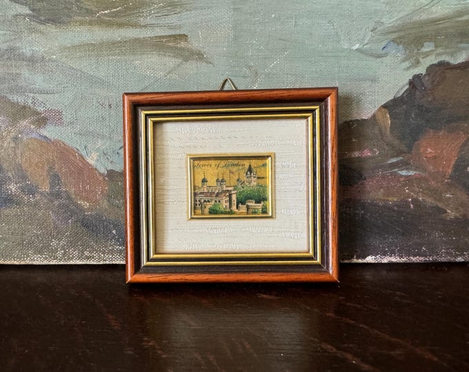 Vintage 23K Gold Leaf Mini Tower of London Art Vintage Framed Miniature ...