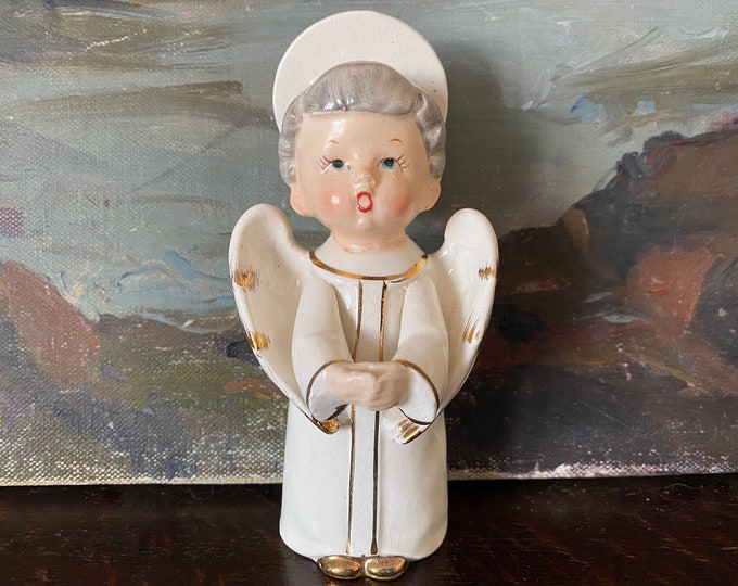 Hand Painted Pink Spaghetti Angel Playing Harp, Made in Japan, Mid ...