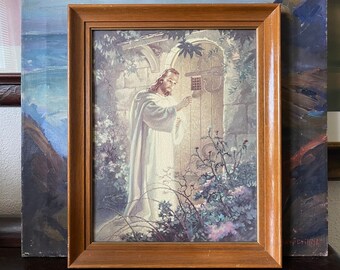 RARE Vintage Christ at Hearts Door Lithograph on Board by Warner ...