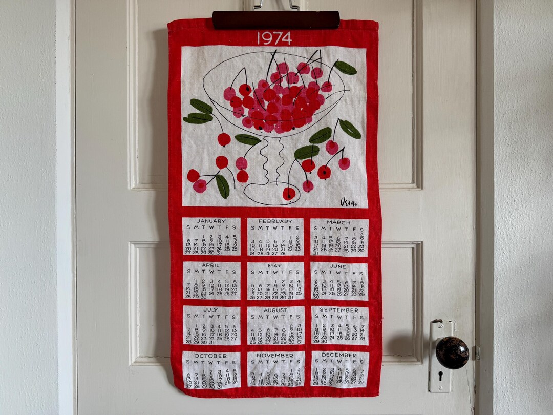 Vintage Vera Neumann 1974 Cherry Bowl Linen Calendar Tea Towel - Etsy