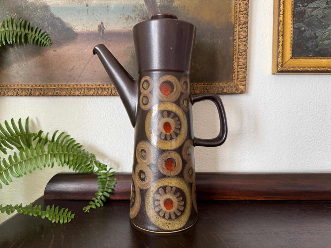 Vintage Denby Arabesque Pottery Pitcher Vintage MCM Stoneware Coffee ...