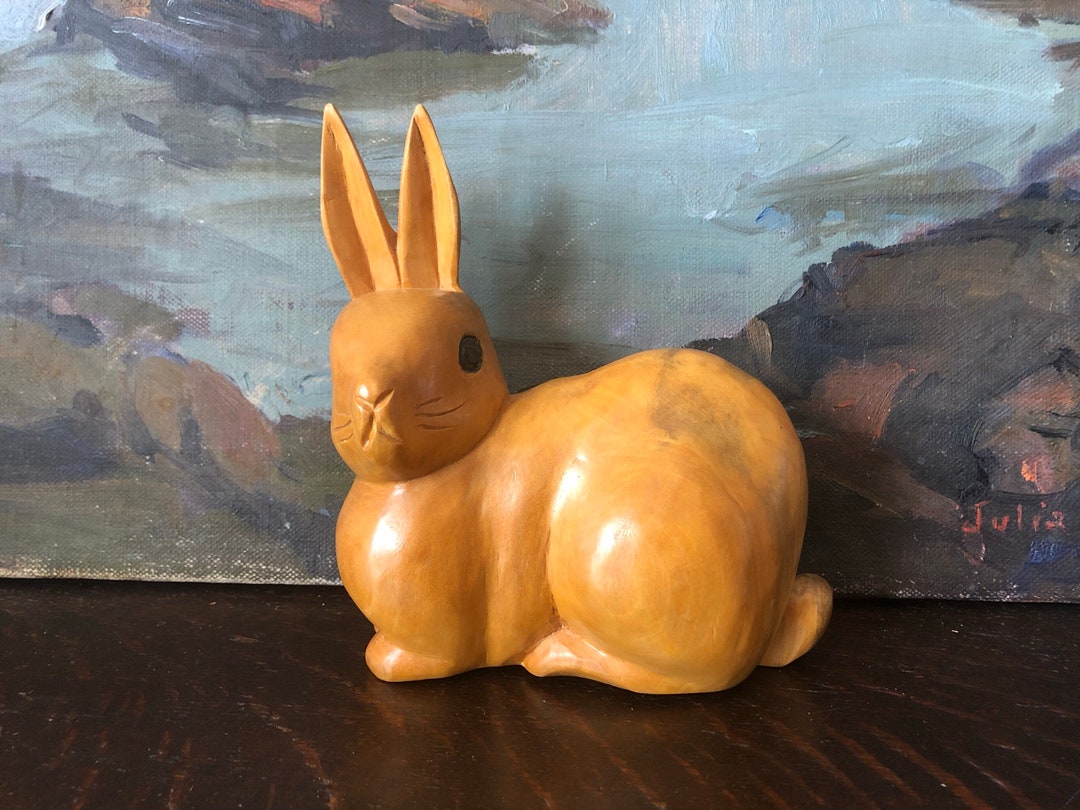 Vintage Hand Carved Wood Rabbit Vintage Wooden Rabbit Figurine Vintage ...