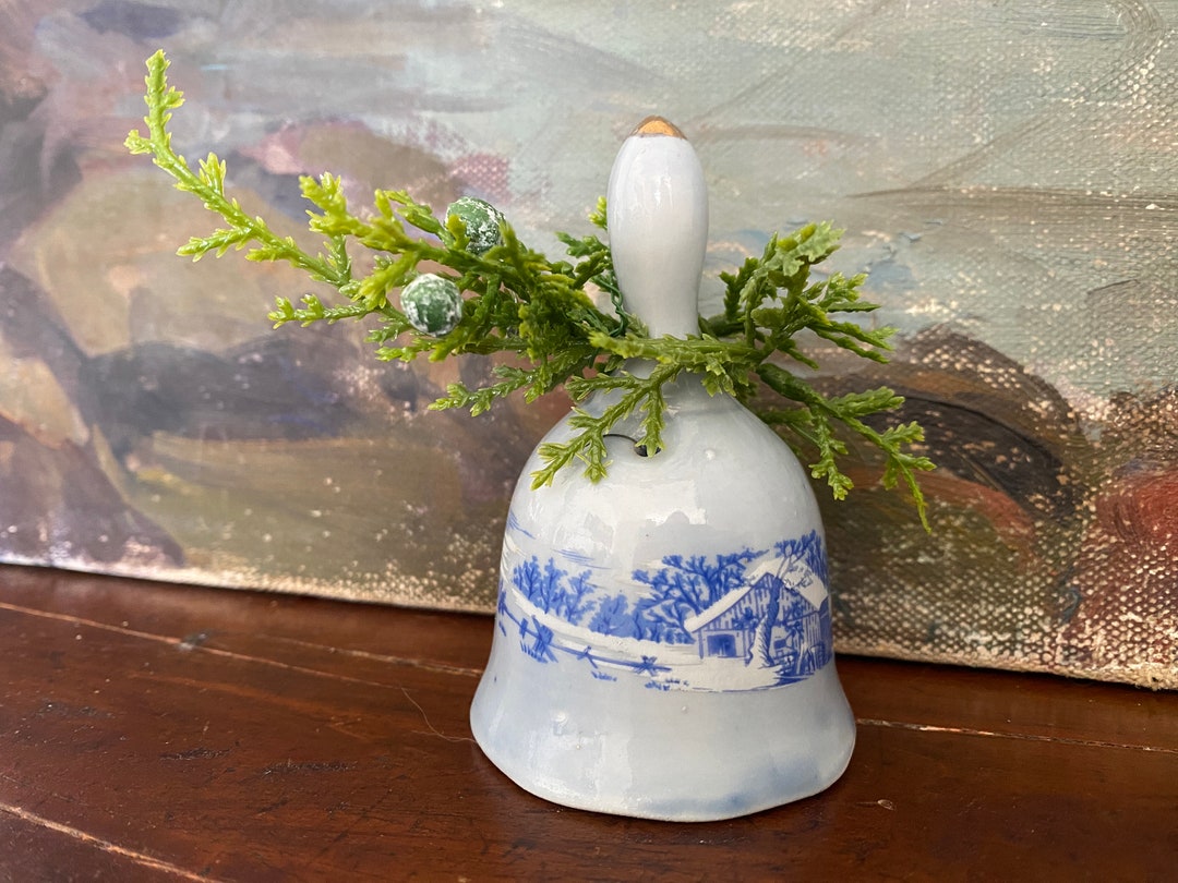 Vintage Blue Christmas Bell Vintage Christmas Bell With Cedar and ...