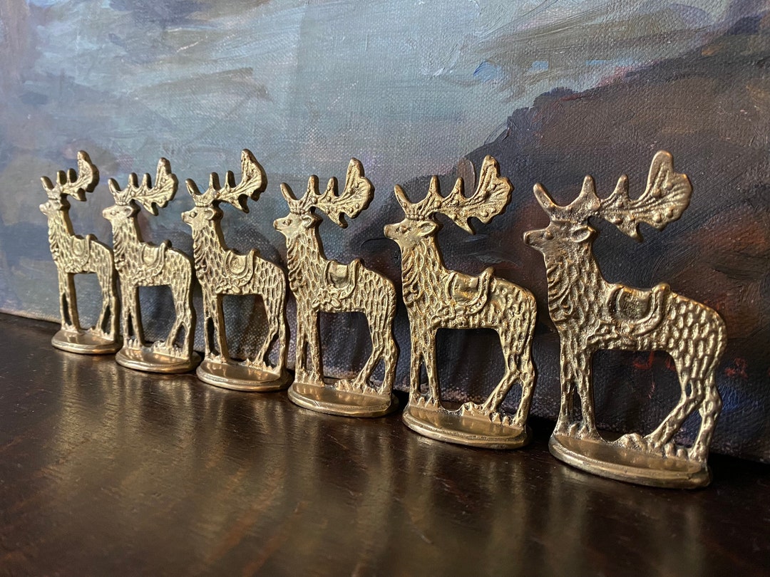 Vintage Set of 6 Brass Reindeer Figurines Vintage Dept 56 Brass ...