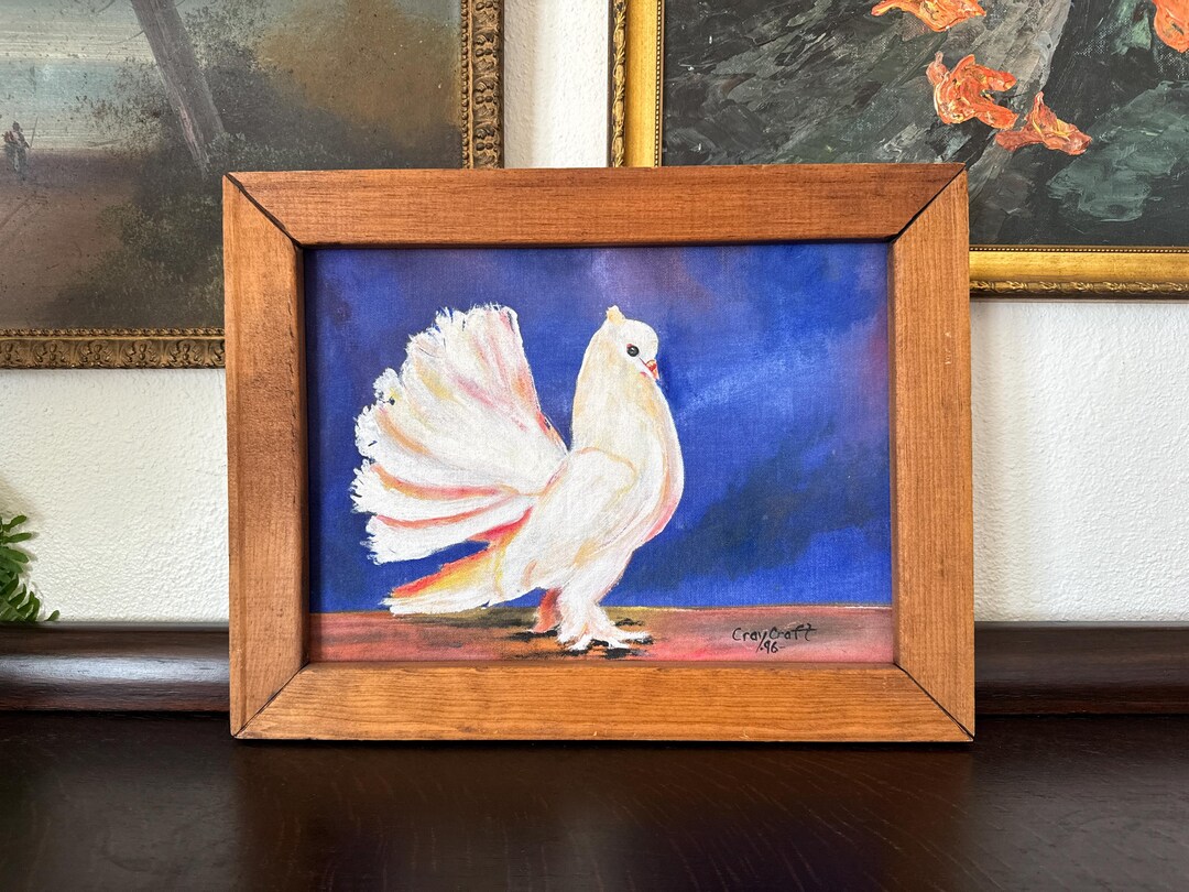 FINAL SALE - Vintage Original Pigeon Painting Vintage Framed Pigeon Oil ...