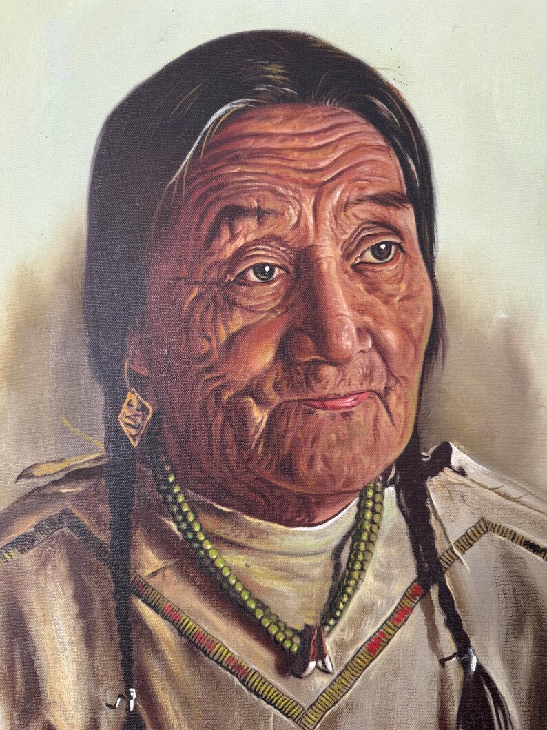 Late-20th Century John Datu Native American Man Portrait Oil Painting ...