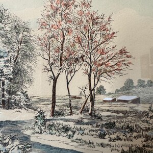 Vintage Hand-colored early Snow Etching Vintage Framed Blix Etching ...