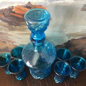 Vintage 8 Piece Blue Glass Decanter Set Vintage Glass Decanter - Etsy