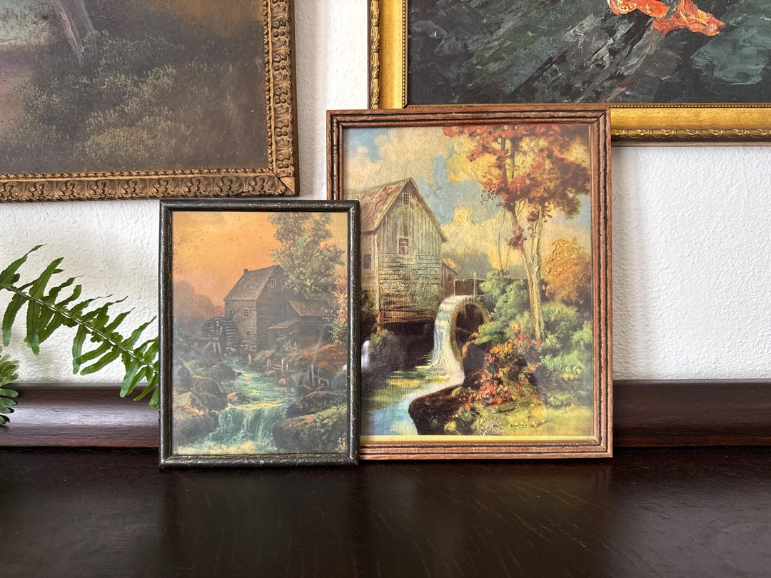 2 Antique Watermill Lithographs Antique Framed Textured Lithograph ...