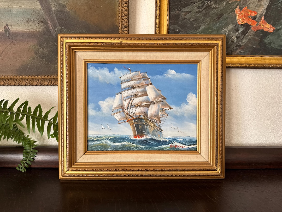 Vintage Ambrose Ship at Sea Oil Painting Vintage John Ambrose Vintage ...