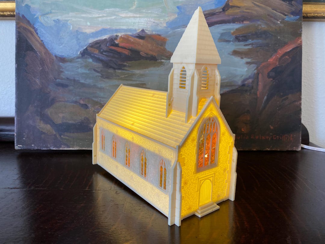 Vintage Musical Celluloid Light up Church Vintage Christmas Church Lamp ...