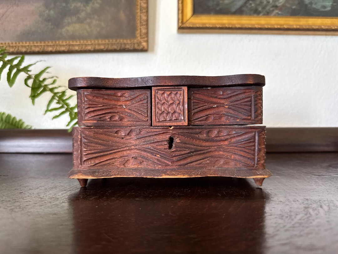 Antique Black Forest Jewelry Box Cabinet Antique Carved Wood Victorian ...