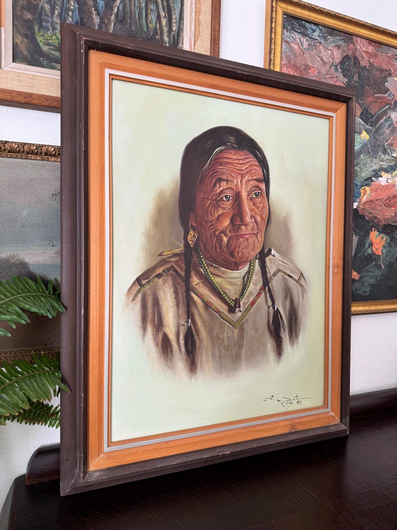 Late-20th Century John Datu Native American Man Portrait Oil Painting ...