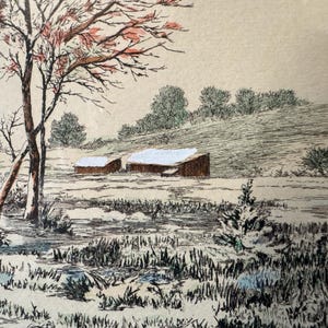 Vintage Hand-colored early Snow Etching Vintage Framed Blix Etching ...