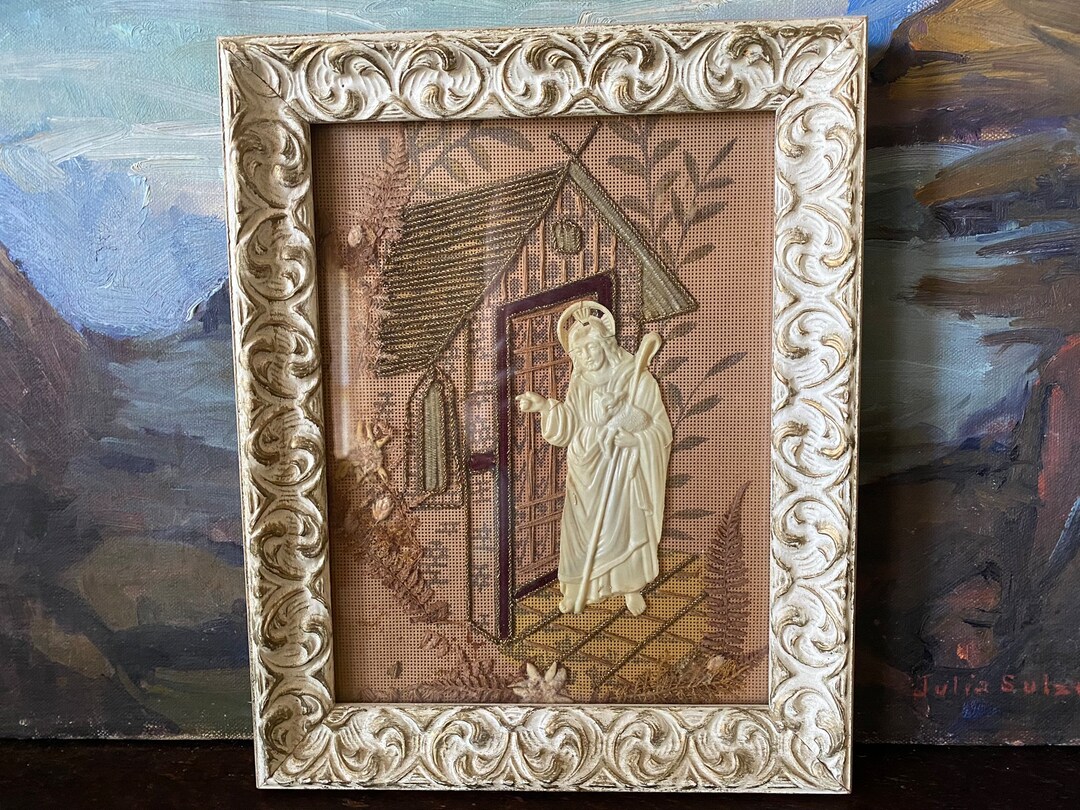 Antique christ at the Door Celluloid Paper Punch Embroidery Antique ...