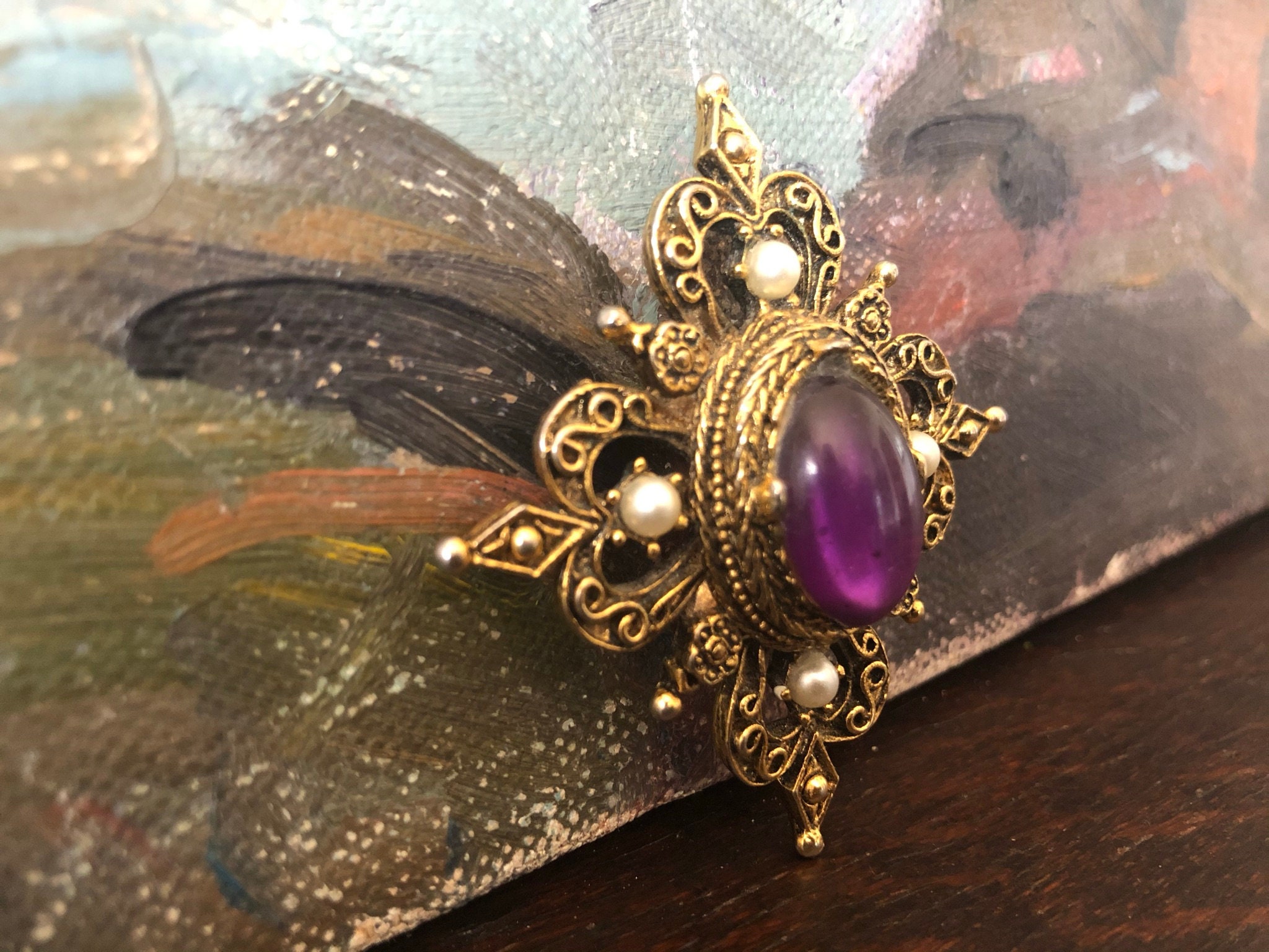 Vintage Art Deco Victorian Style Filigree Brooch Vintage Art | Etsy
