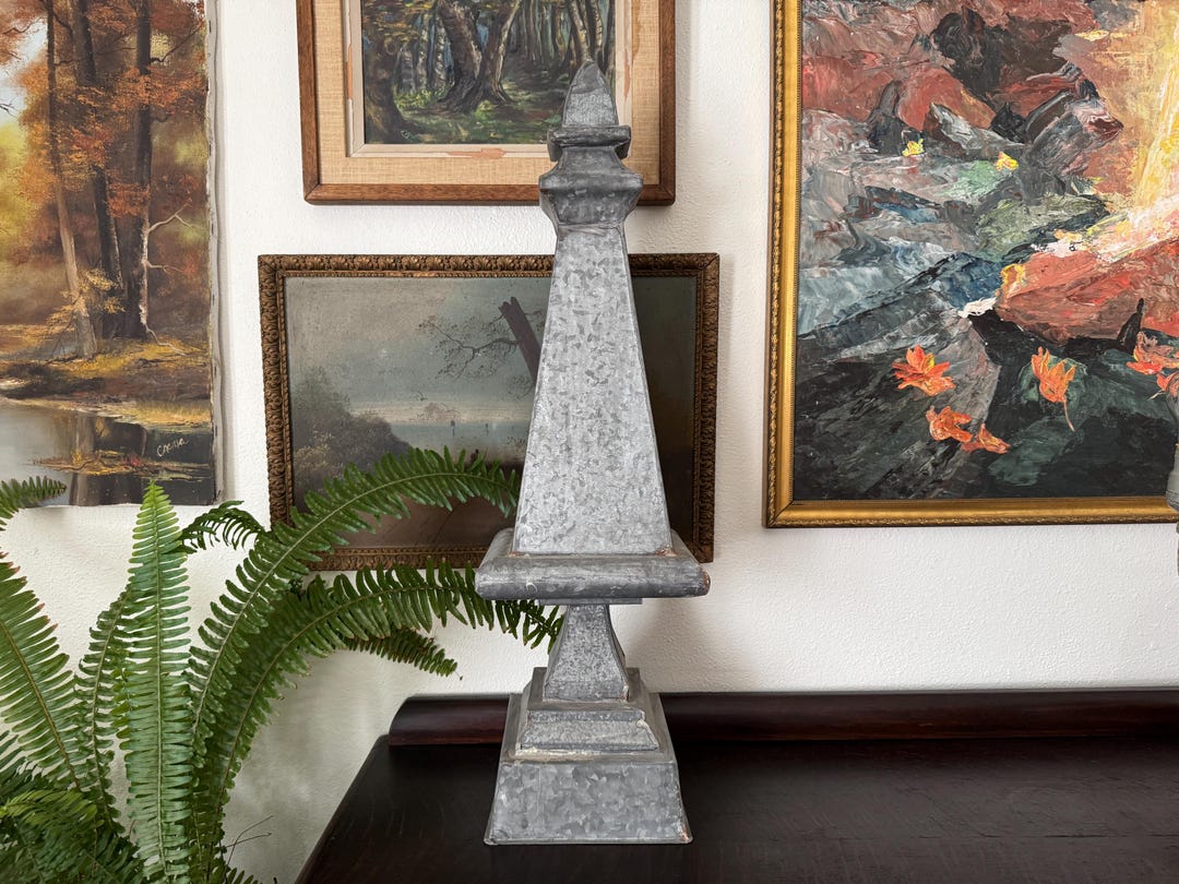 Vintage 29-1/4" Neoclassical Galvanized Metal Garden Finial or Obelisk ...