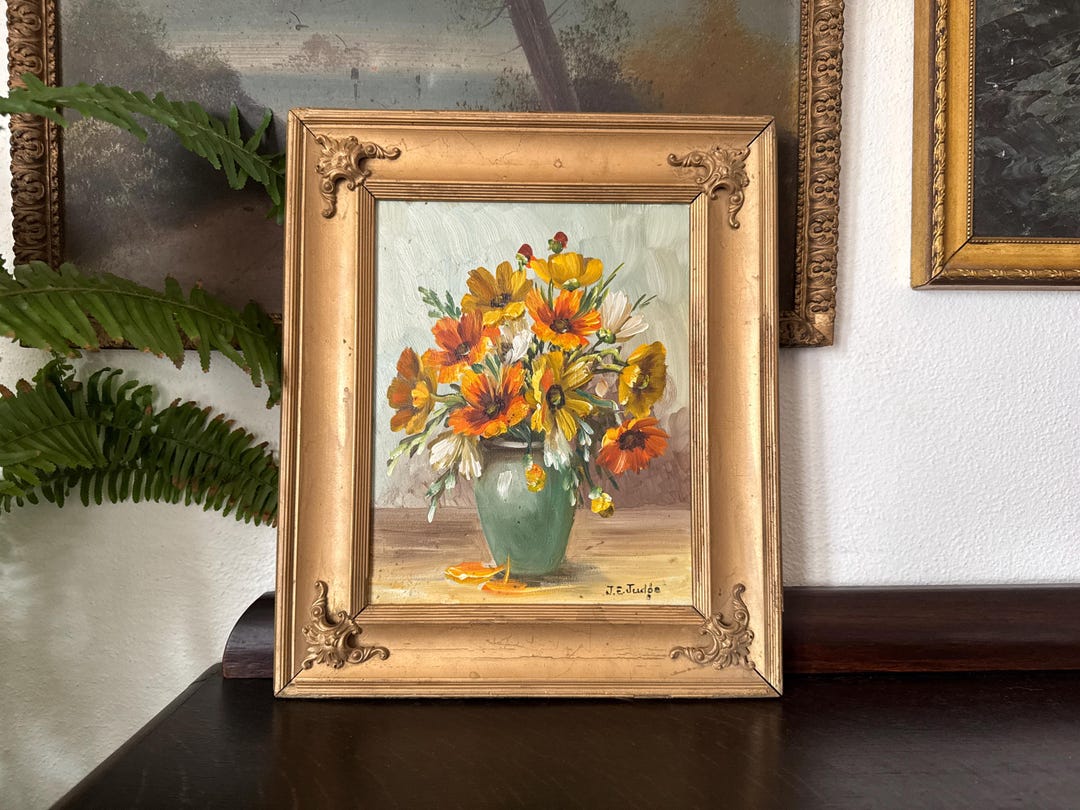 Mid-20th Century J.E. Judge (aka Janet Greenleaf) Floral Still Life Oil ...