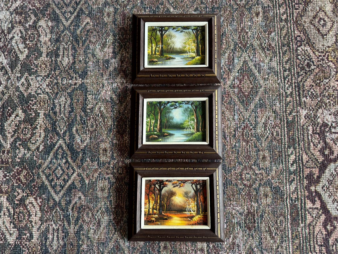 Vintage Triptych Landscape Paintings Vintage Triptych Painting Set ...