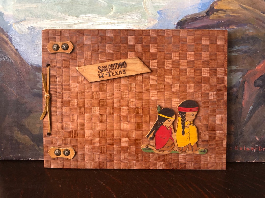 Vintage Wooden Scrapbook W/ Native American Design Vintage Memento Book ...
