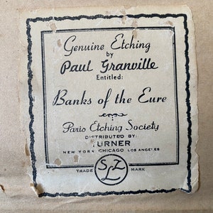 Vintage banks of the Eure Etching Vintage Paul Granville Etching Vintage French Etching Vintage ...