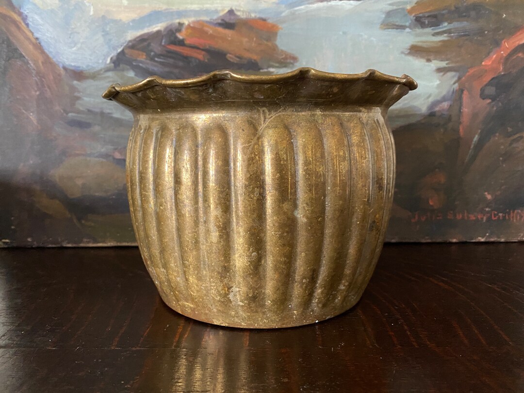 Vintage India Brass Patina Fluted Plant Pot Vintage India Brass Ribbed ...