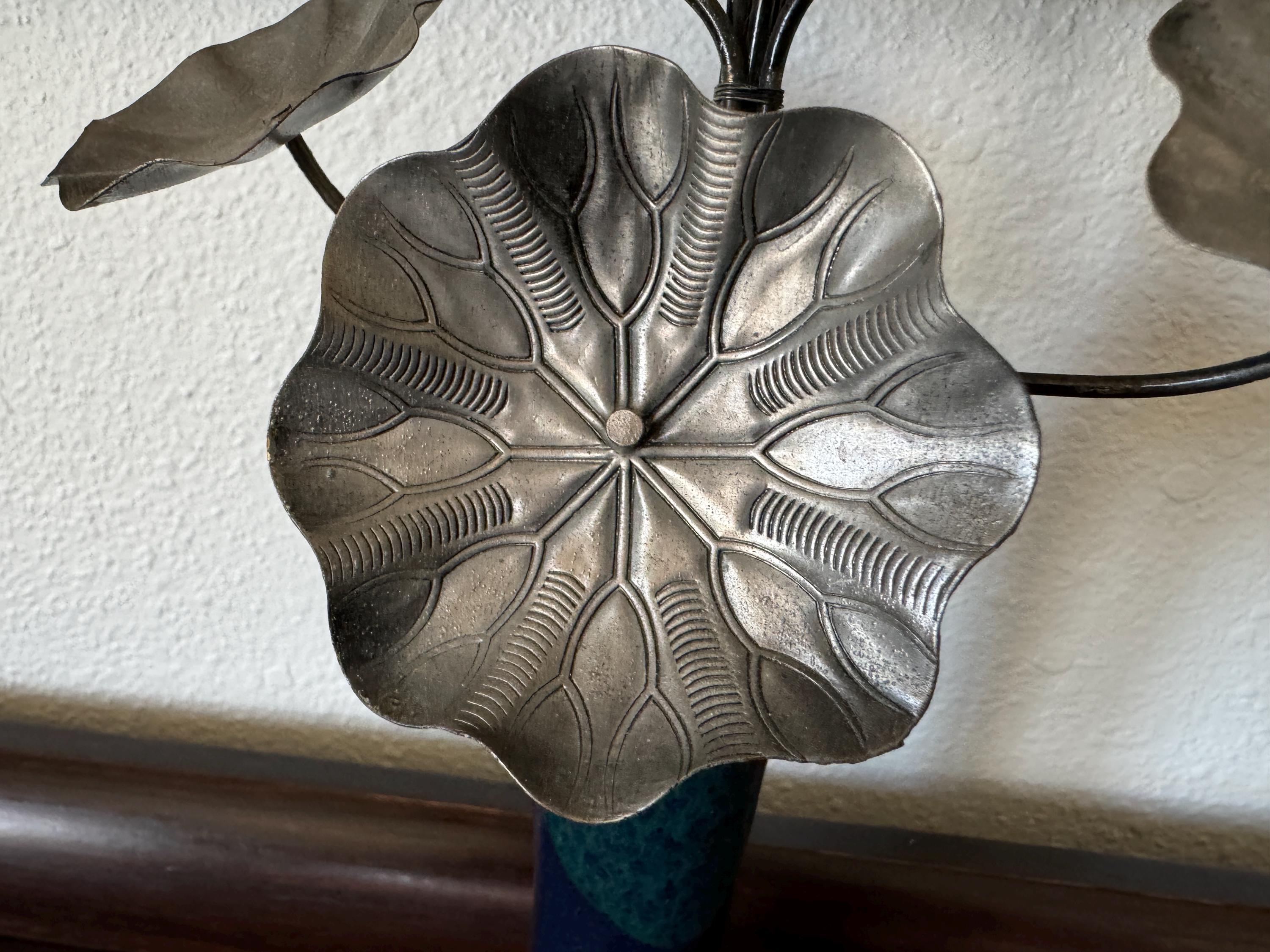 Vintage Japanese "joka" Temple Metal Lotus Flowers in Signed Pottery ...