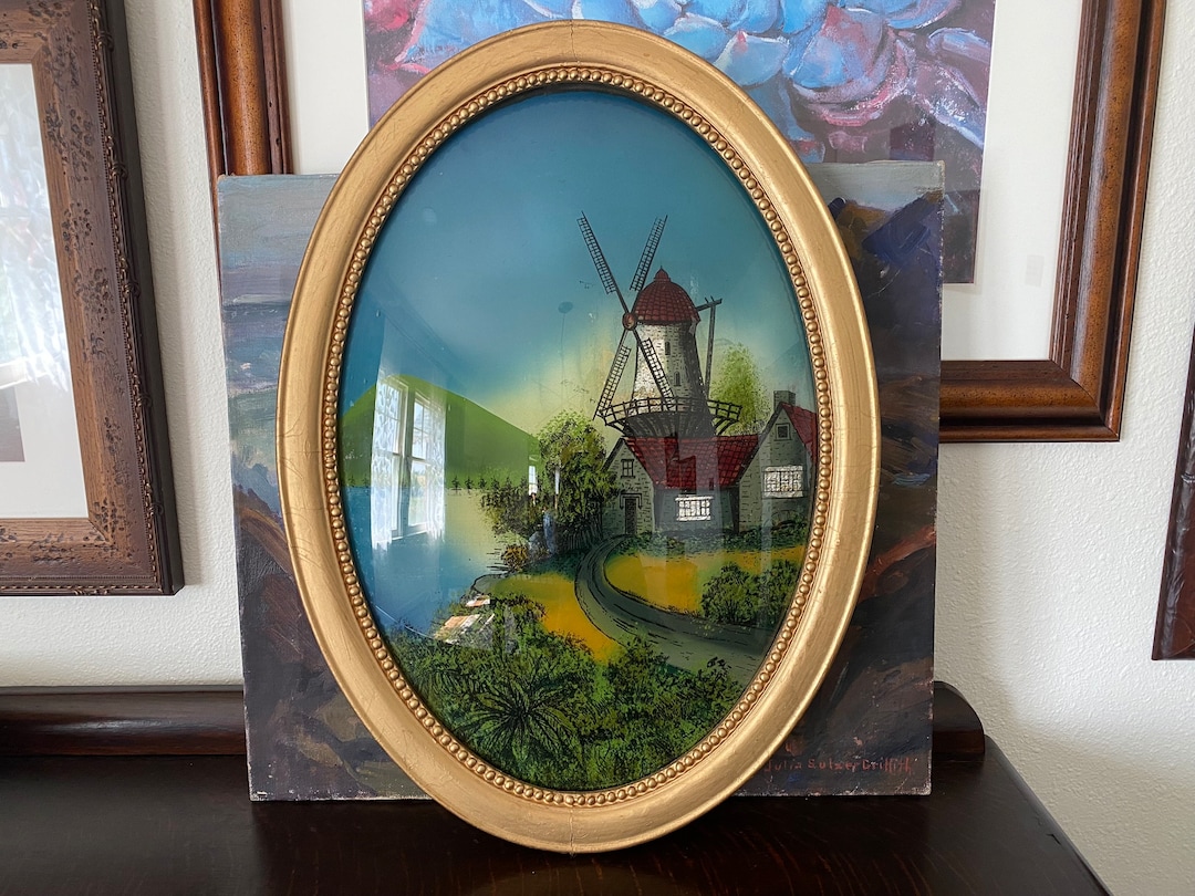 Antique summer in Holland Convex Reverse Glass Painting Antique Reverse ...