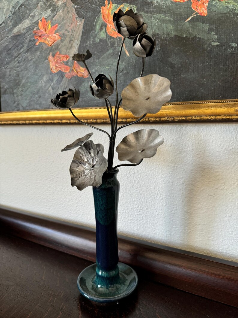 Vintage Japanese "joka" Temple Metal Lotus Flowers in Signed Pottery ...