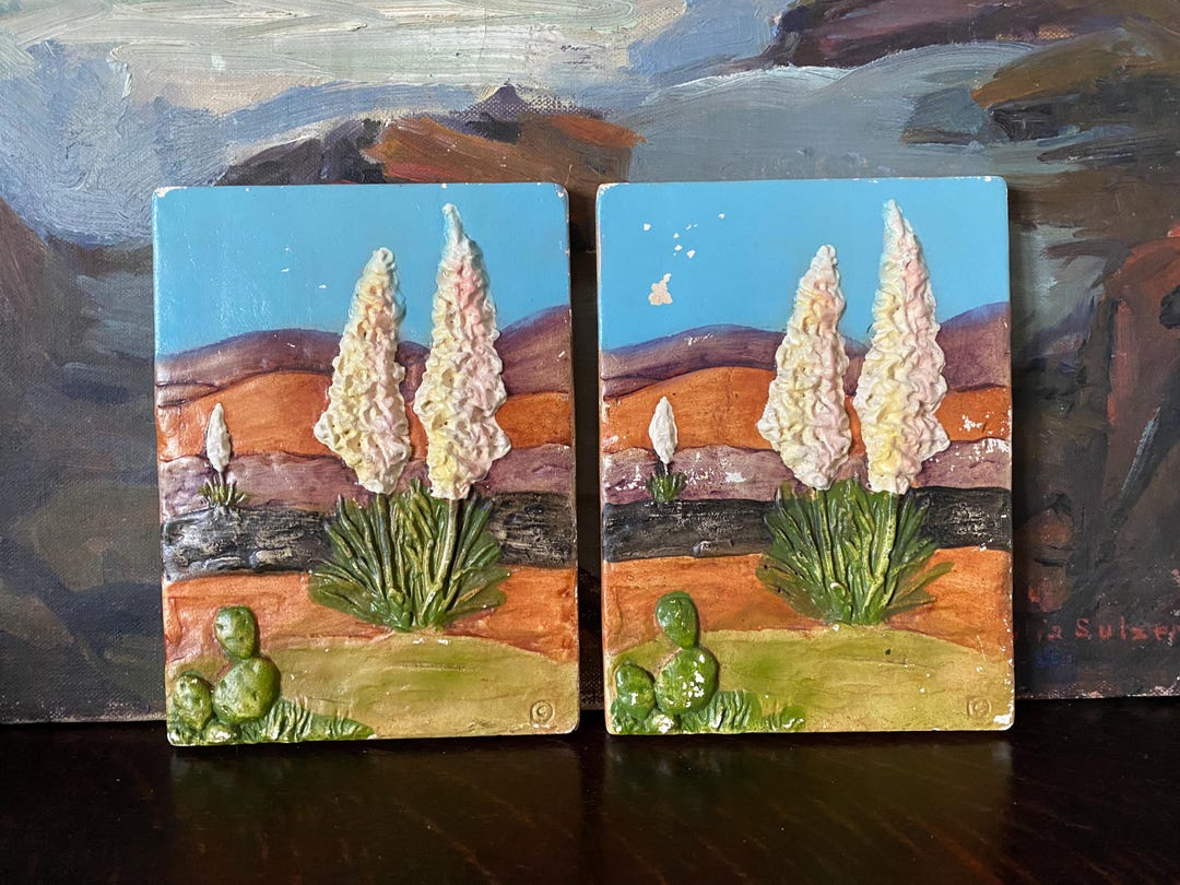 Vintage Pair of Ceramic Desert Wall Tiles Vintage Yucca Modern Clay ...