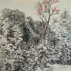 Vintage Hand-colored early Snow Etching Vintage Framed Blix Etching ...