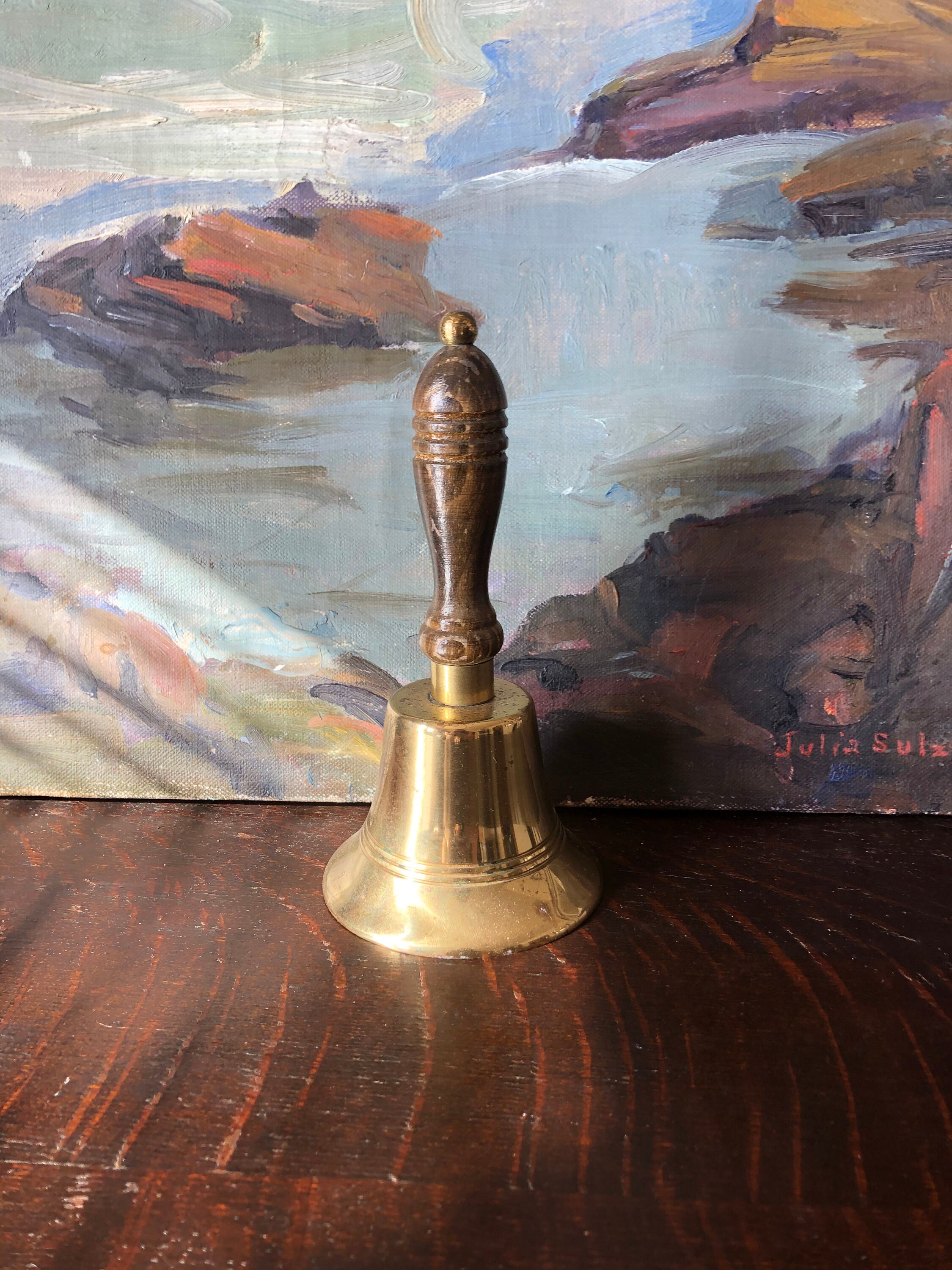 Vintage Turned Wood Handle Brass School Teachers Bell with | Etsy