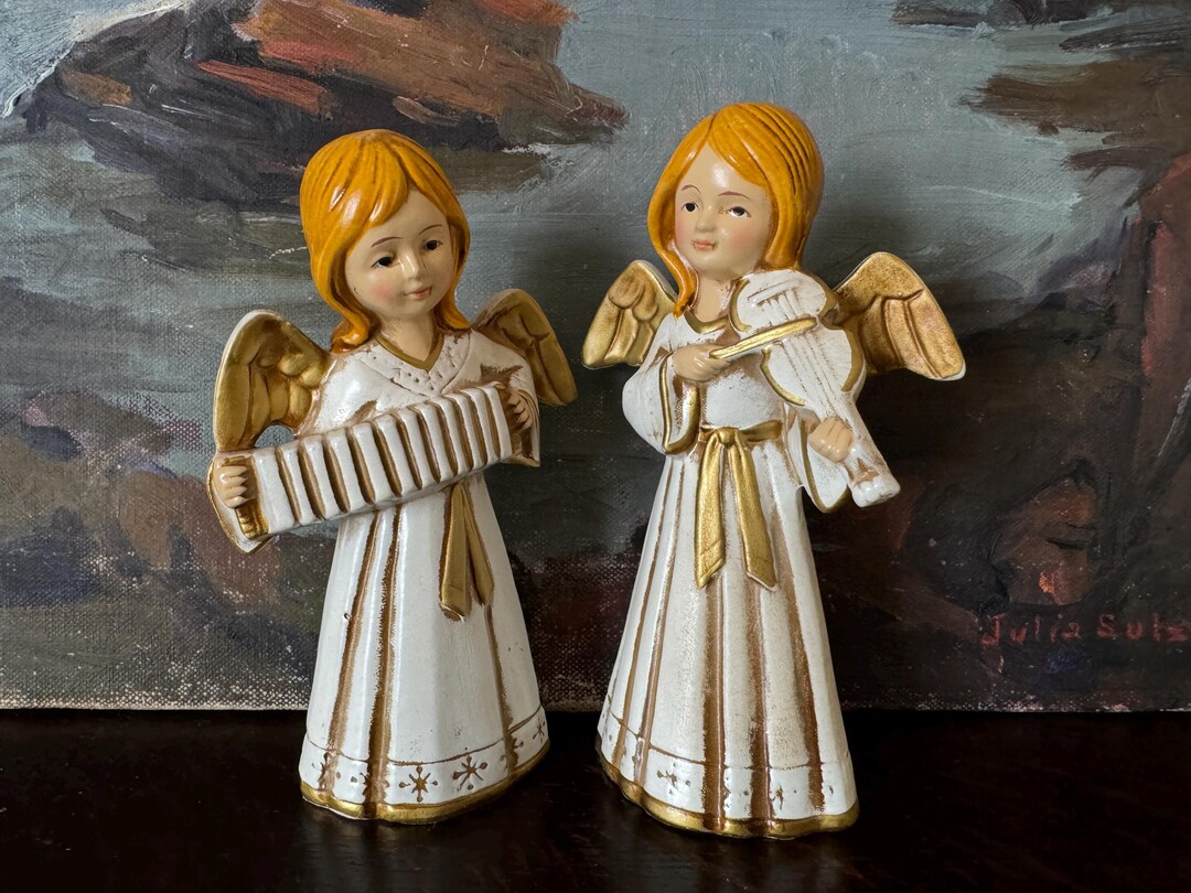 2 Vintage Angel Musicians Vintage Plaster Christmas Angels Vintage ...
