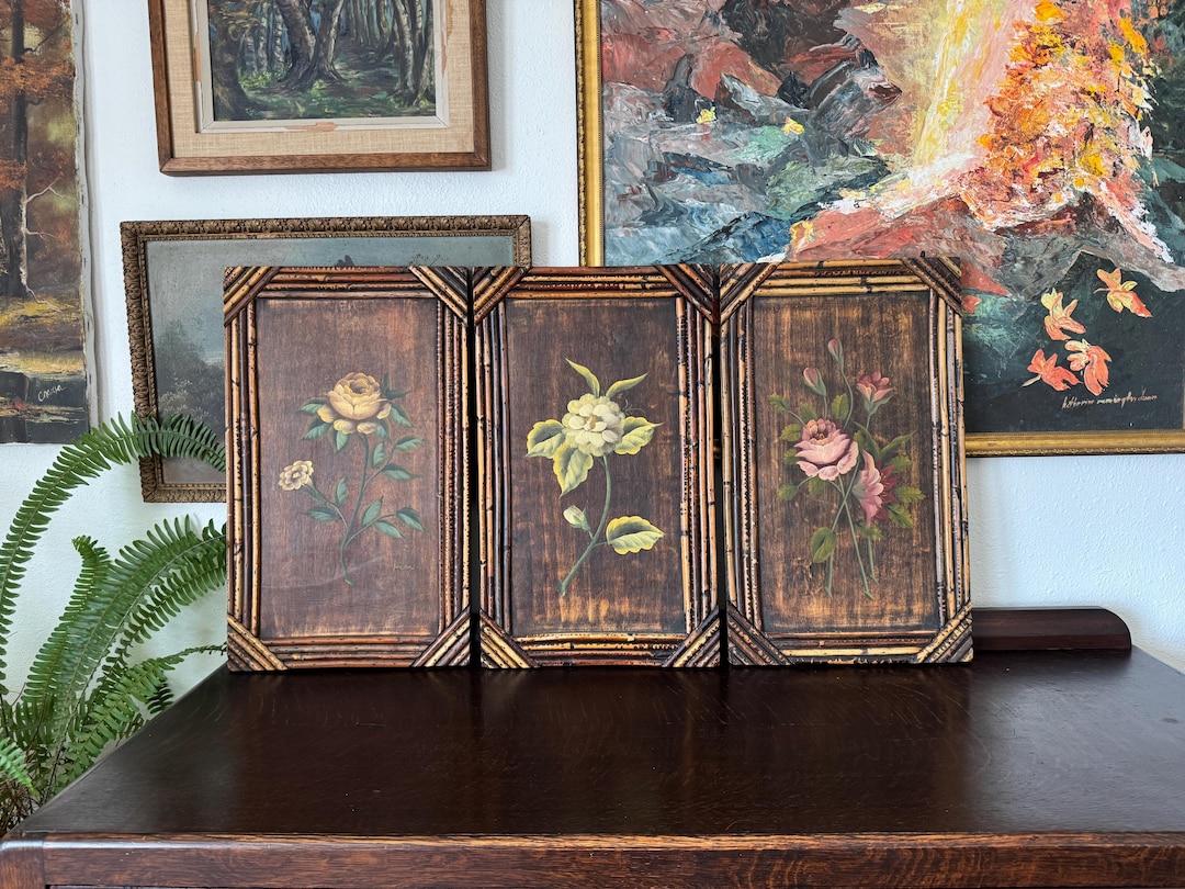 3 Vintage Adirondack Tole Floral Paintings Vintage Adirondack Tole ...