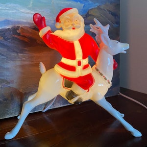 Vintage Celluloid Light-up Santa Claus on Reindeer Vintage Light-up ...