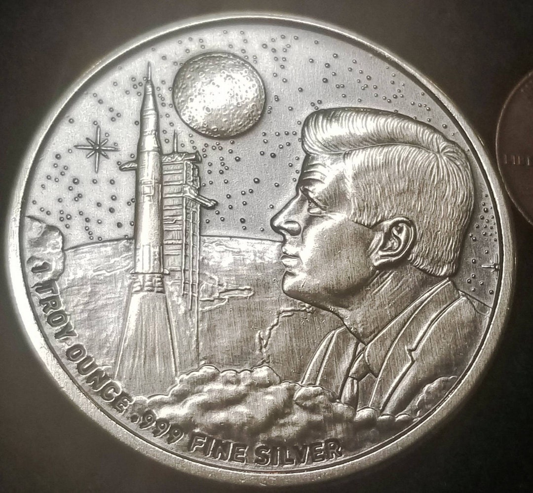 Appollo 11 Moon Landing, 1 Troy Ounce of Antiqued .999 Fine Silver ...